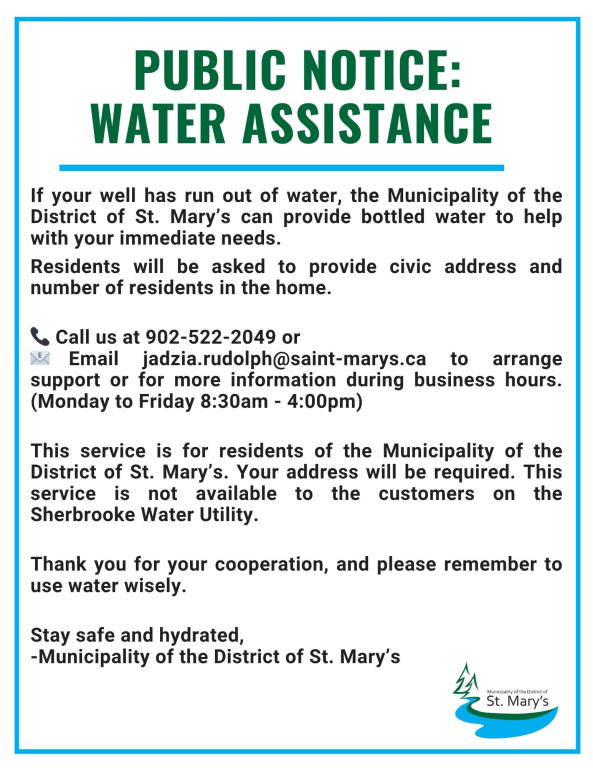 Public Notice: Water Assistance & Shower Assiatnce: - The Municipality ...